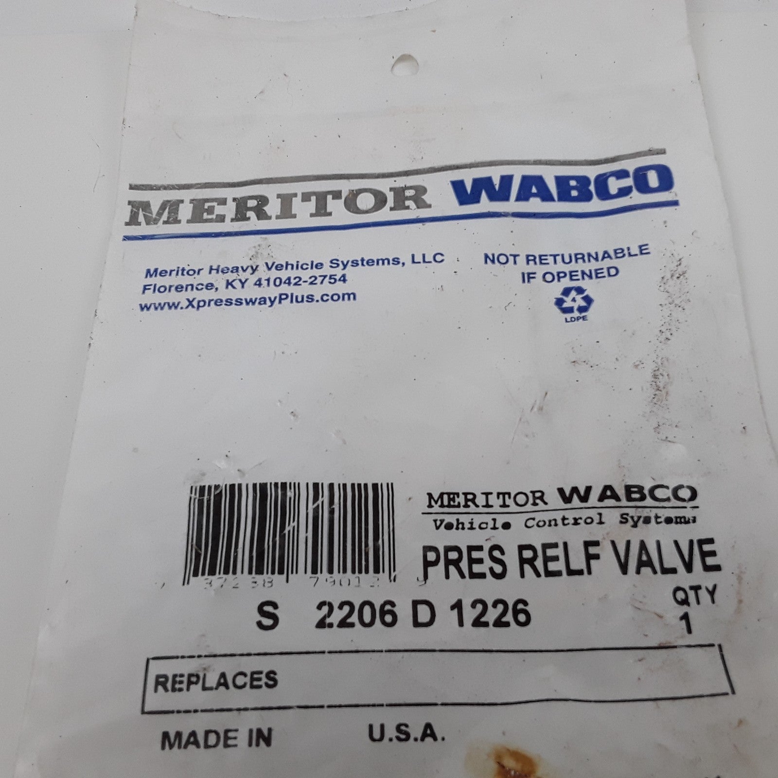 Meritor S2206D1226 Air Brake Dryer Safety Valve 3/8" NPTF Thread 40.9